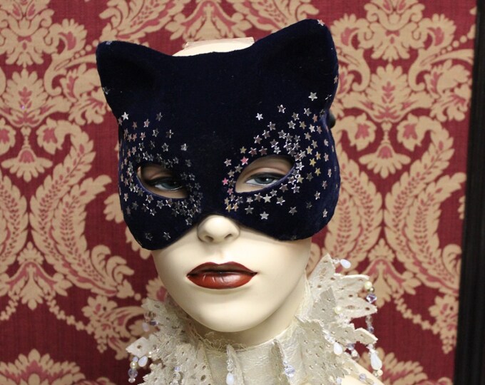 Blue Velvet and Silver Star Kitty Mask Fantasy Cat Mask - Etsy