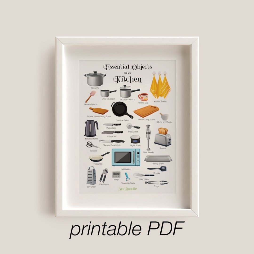 Essential Objects for the Kitchen - Printable PDF - Poster Download - Etsy