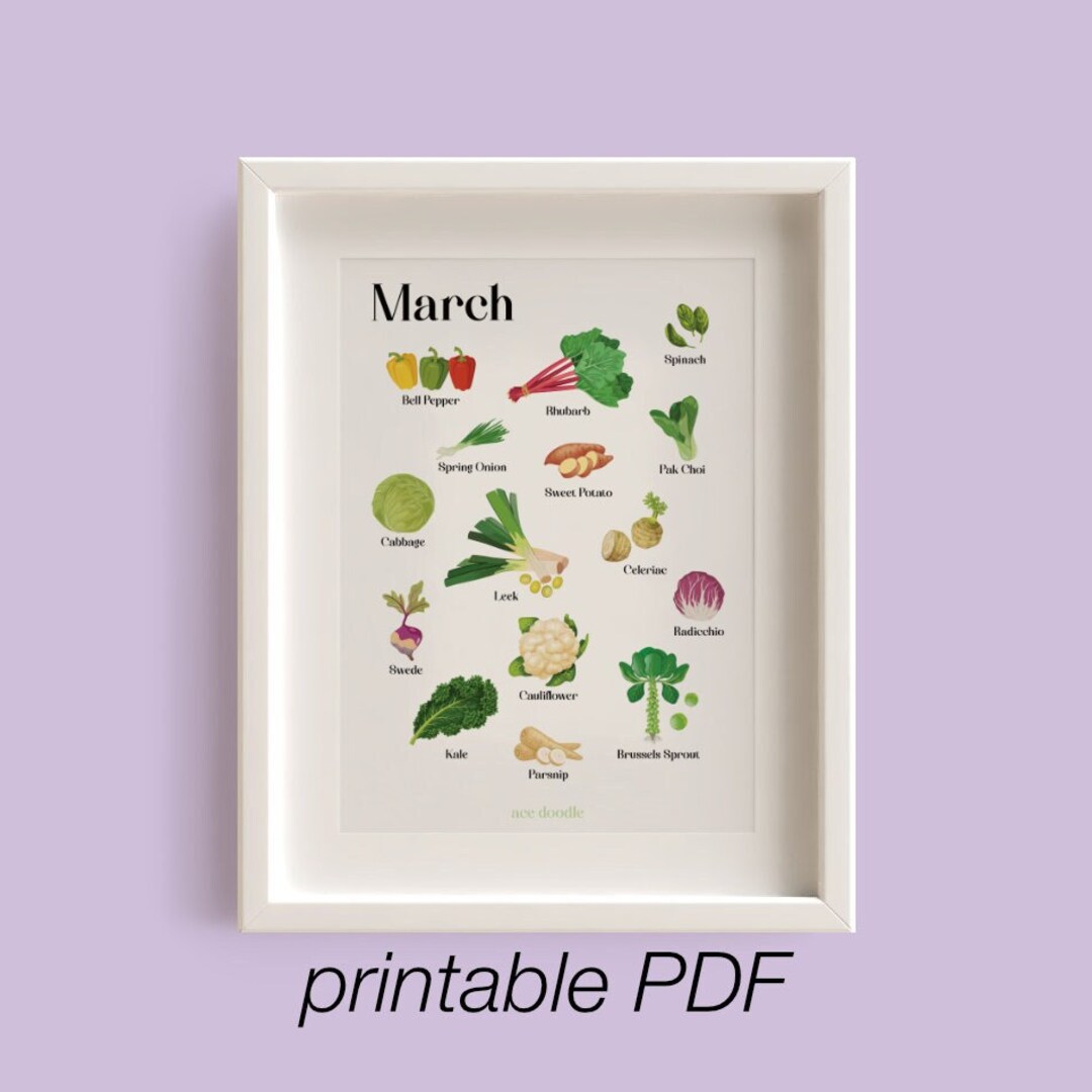 March - What's in Season - Vegetables in the UK - Printable PDF - Etsy