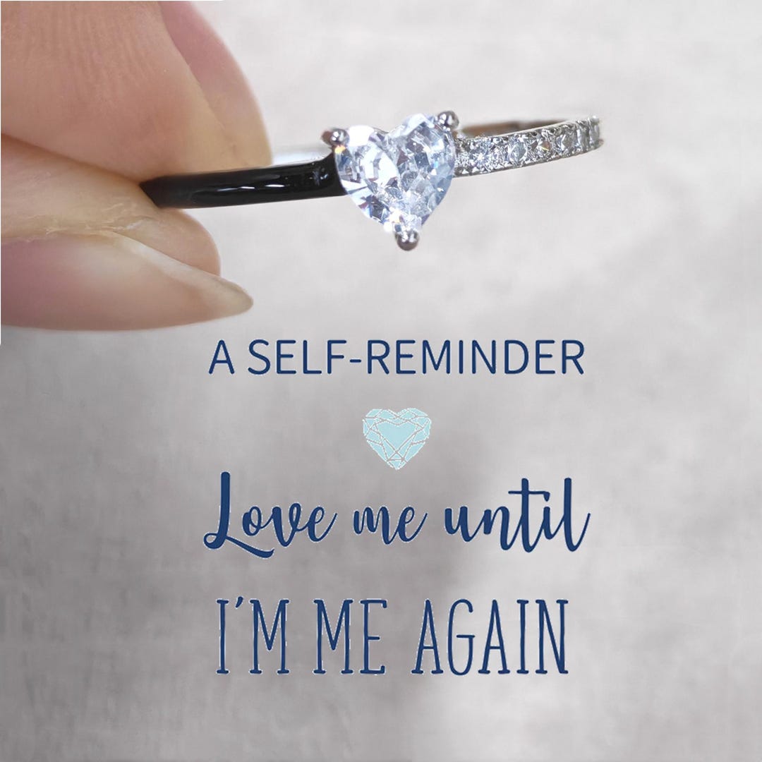 Heart-cut Enamel Sterling Silver Ring: Inspirational Self-reminder - Etsy