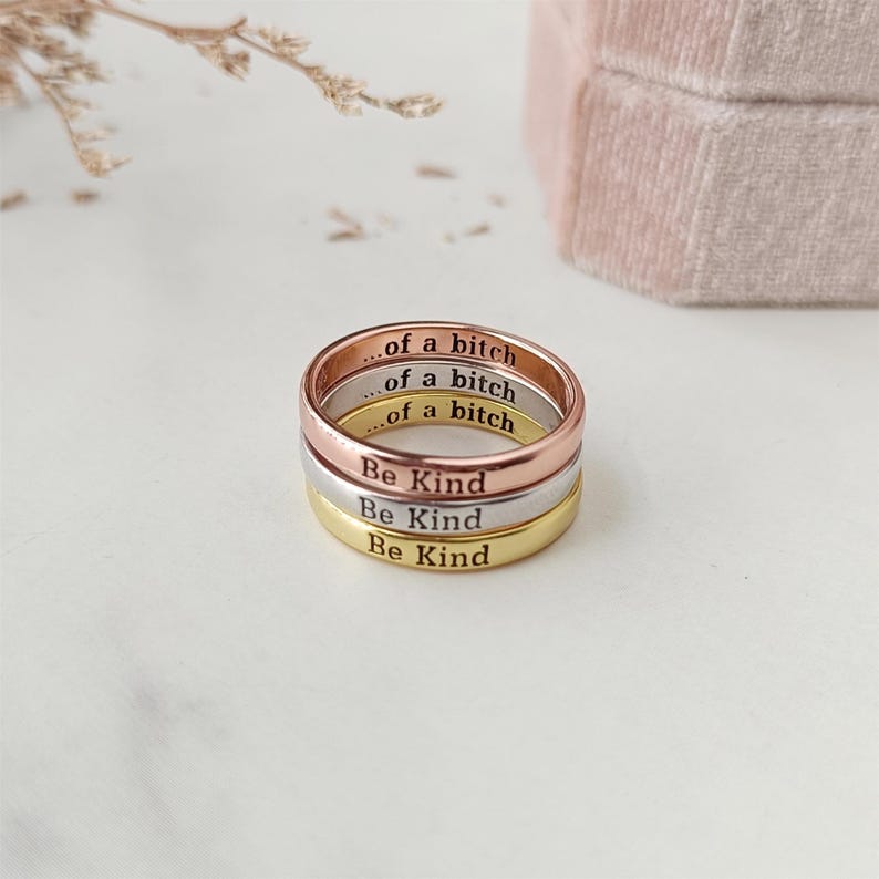 Engraved Sterling Silver Mantra Ring: Be Kind...of A Bi*ch - Etsy