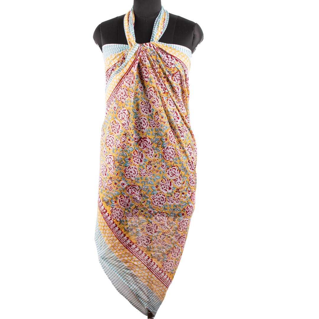 Boho Beach Sarong Pareo, Hand Block Print Cotton Scarf, Sarong, Beach ...