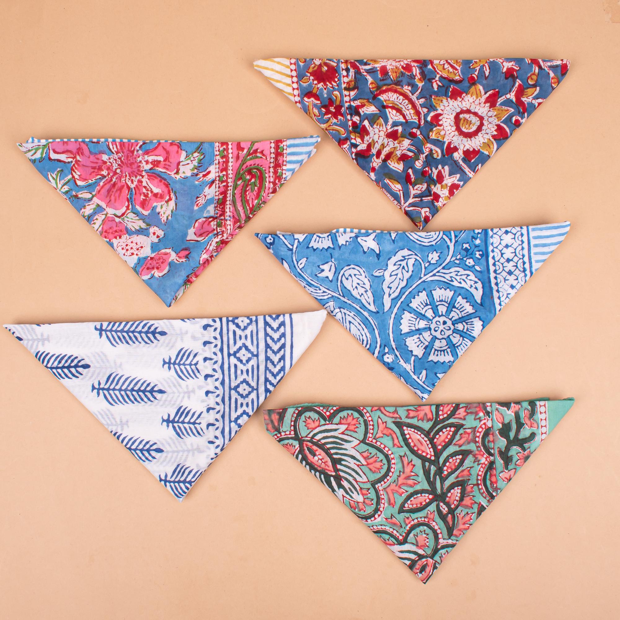 Hand Block Print Cotton Bandana Set of 5 – Artisan Boho Scarf for Women ...