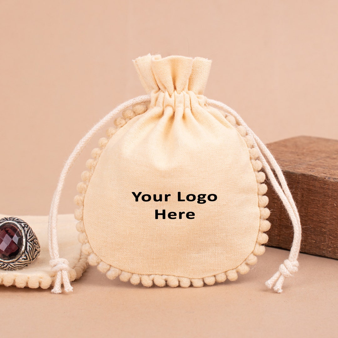 100 Custom Drawstring Jewelry Packaging Pouch Personalized Logo Wedding ...