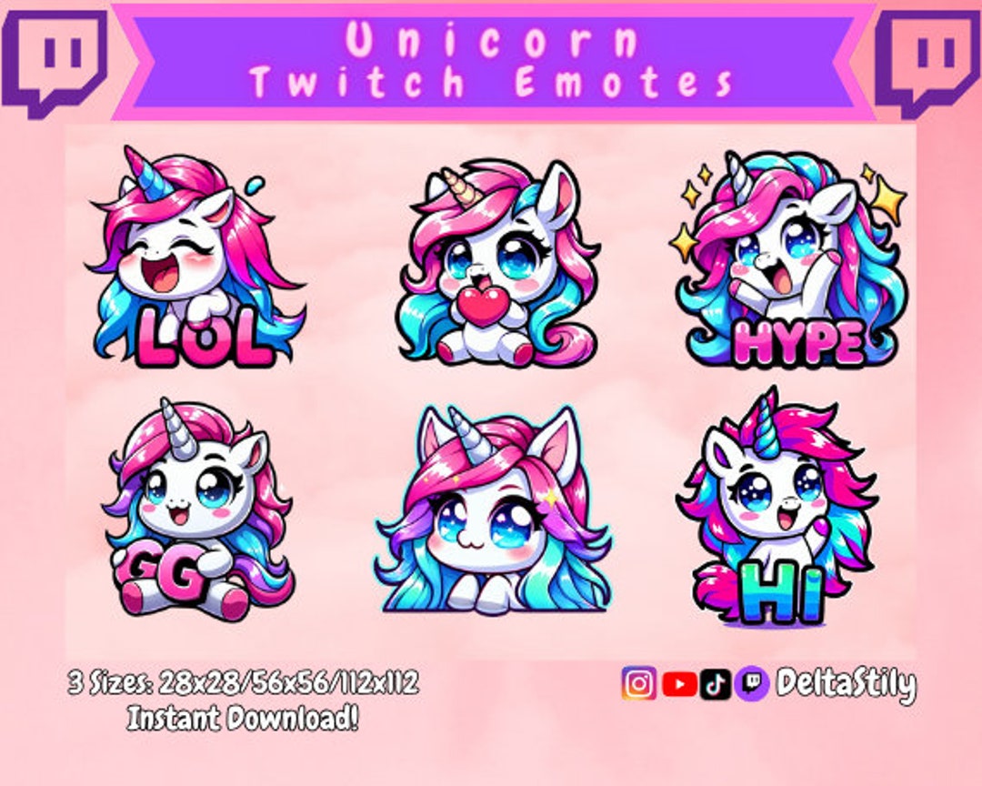 Cute Unicorn Emotes for Twitch Discord Youtube Kick Tiktok Streams ...