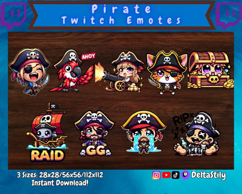Cute Pirate Emotes for Twitch Youtube Kick Discord Tiktok Streams ...