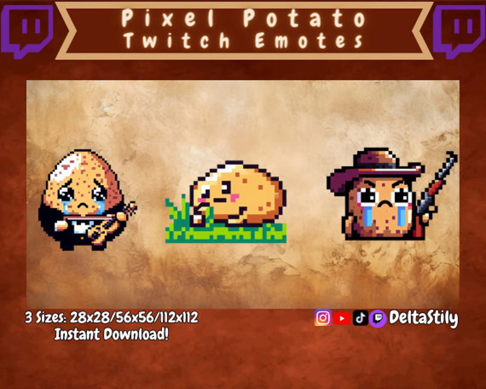 Cute Pixel Potato Emotes for Twitch Youtube Kick Discord Tiktok Streams ...