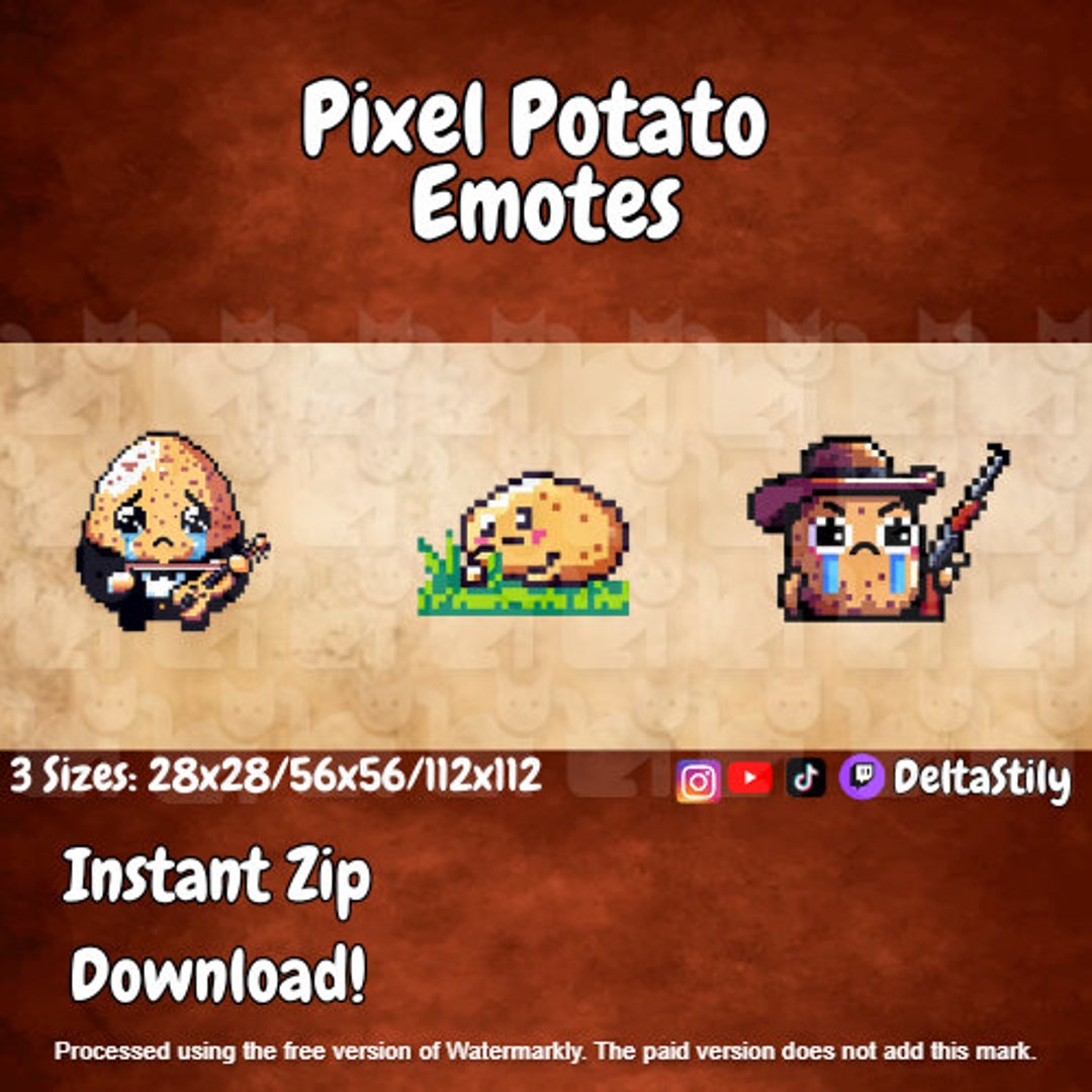 Cute Pixel Potato Emotes for Twitch Youtube Kick Discord Tiktok Streams ...