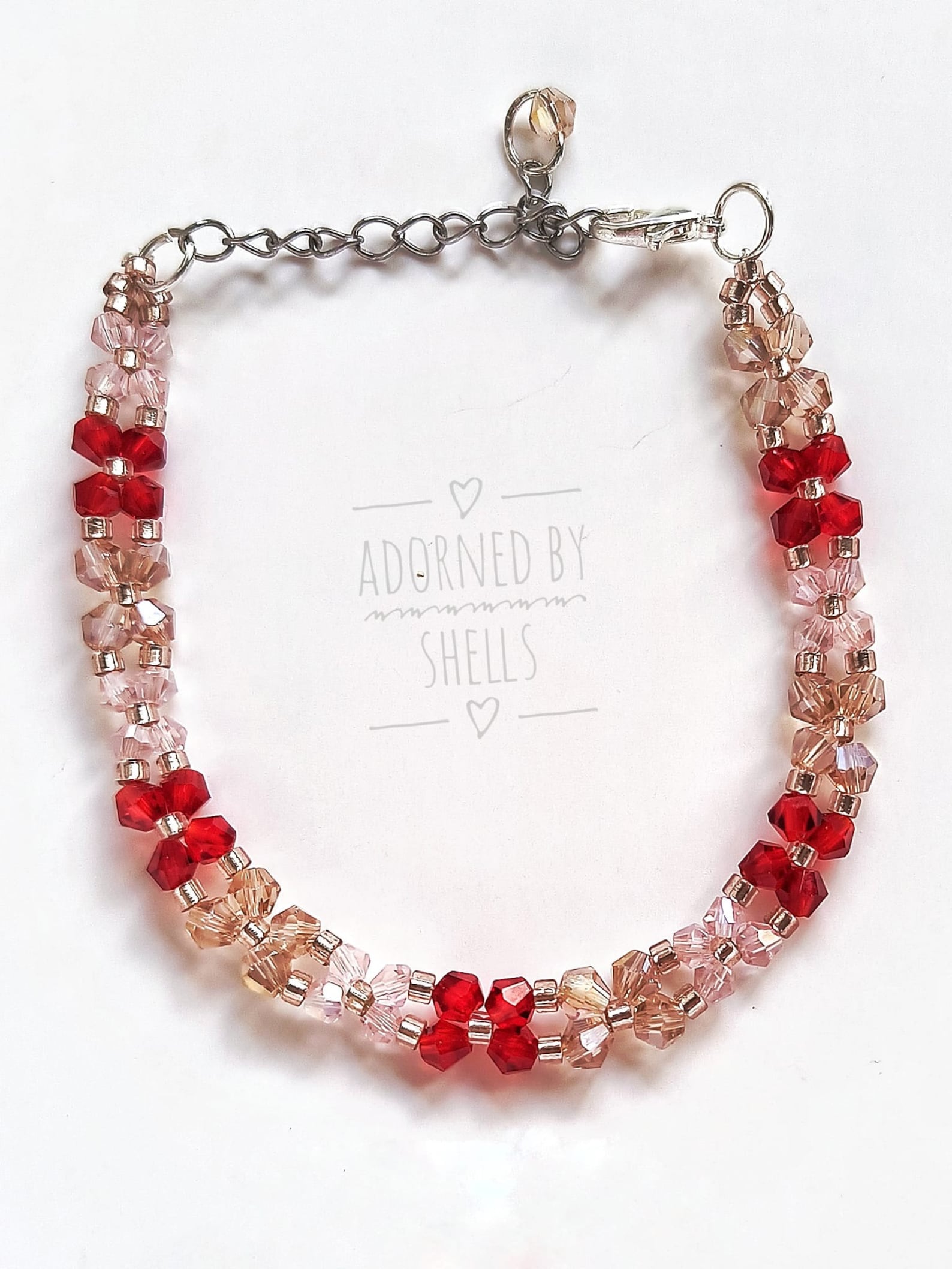 Handmade Red Crystal Beaded Bracelet, Adjustable Stainless Steel - Etsy