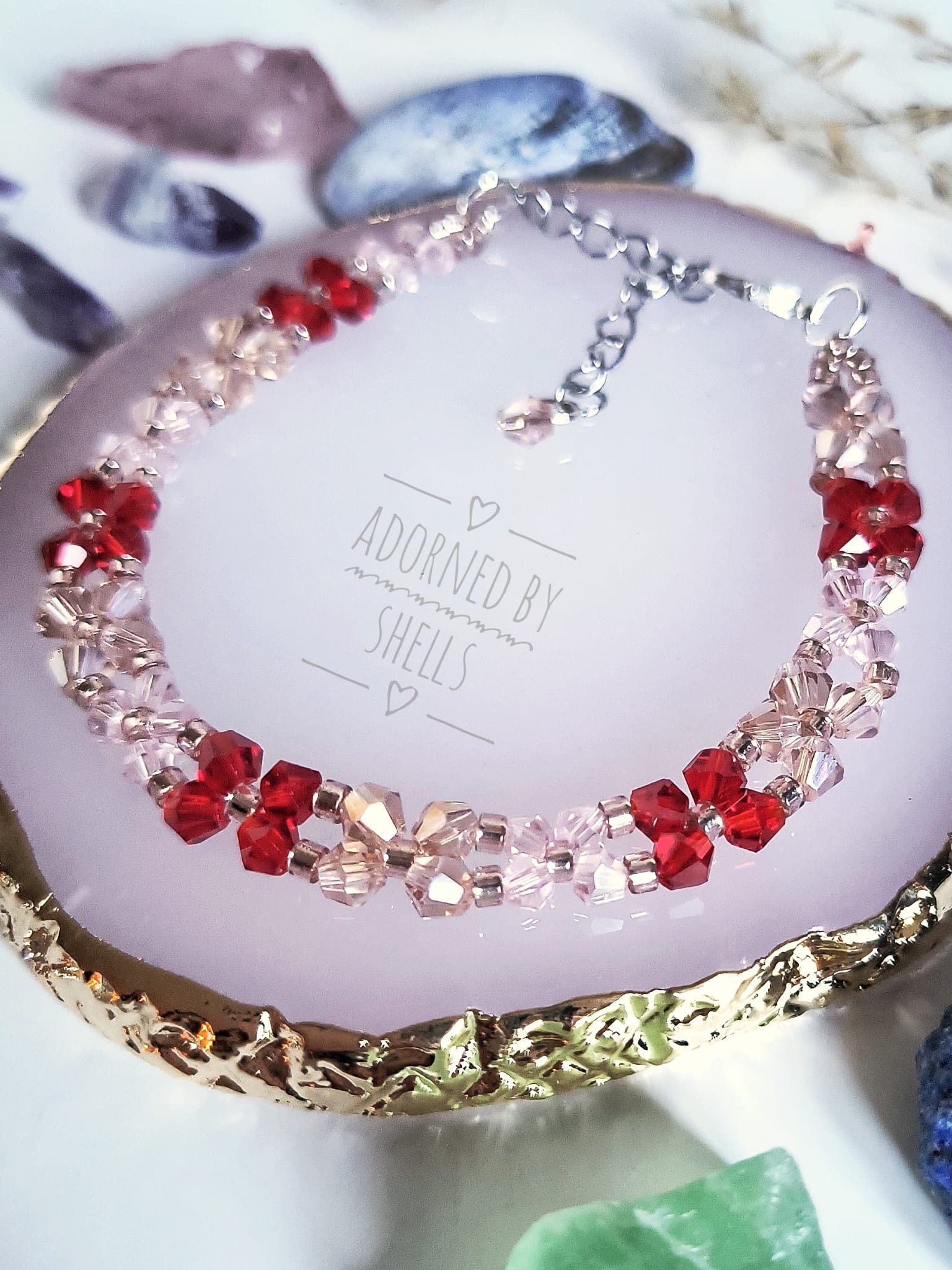 Red Handmade Beaded Bracelet, Stylish Statement Jewelry, Unique Crystal ...