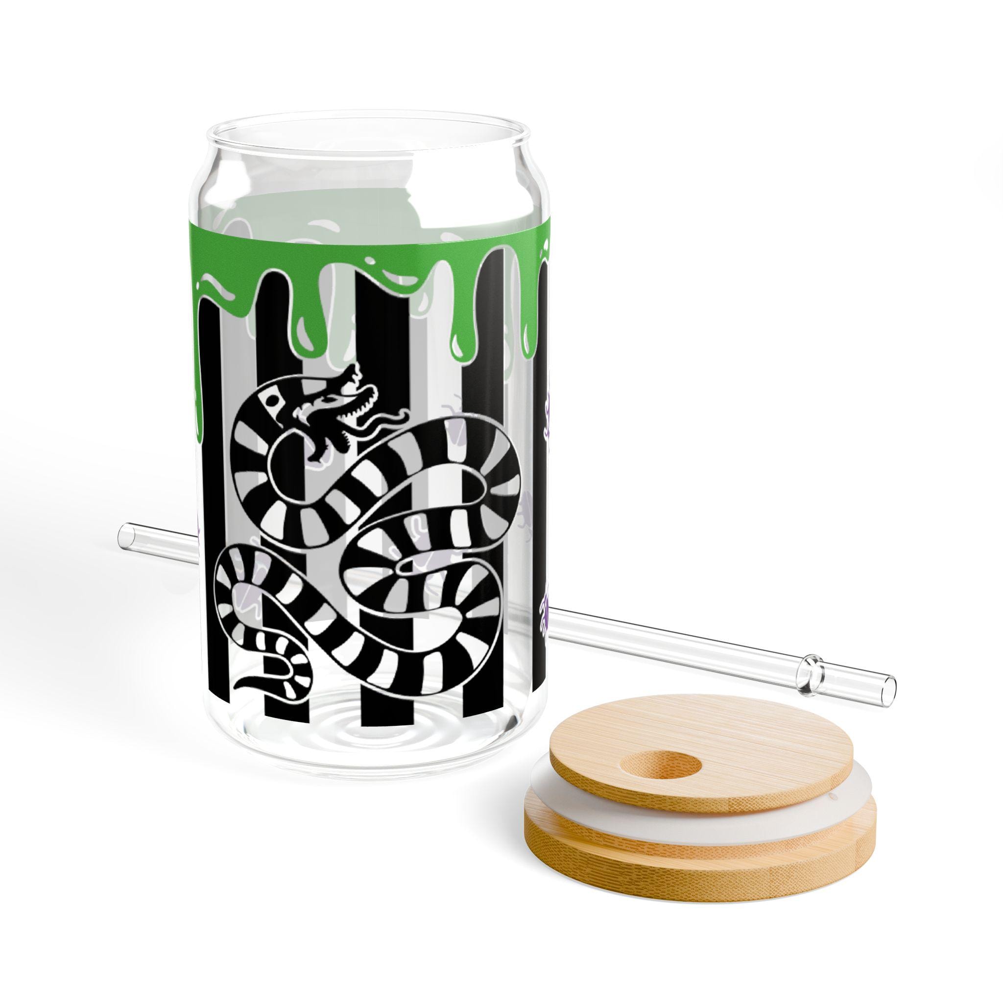 Beetlejuice Tumbler | Sandworm Glass Can With Straw for Halloween ...