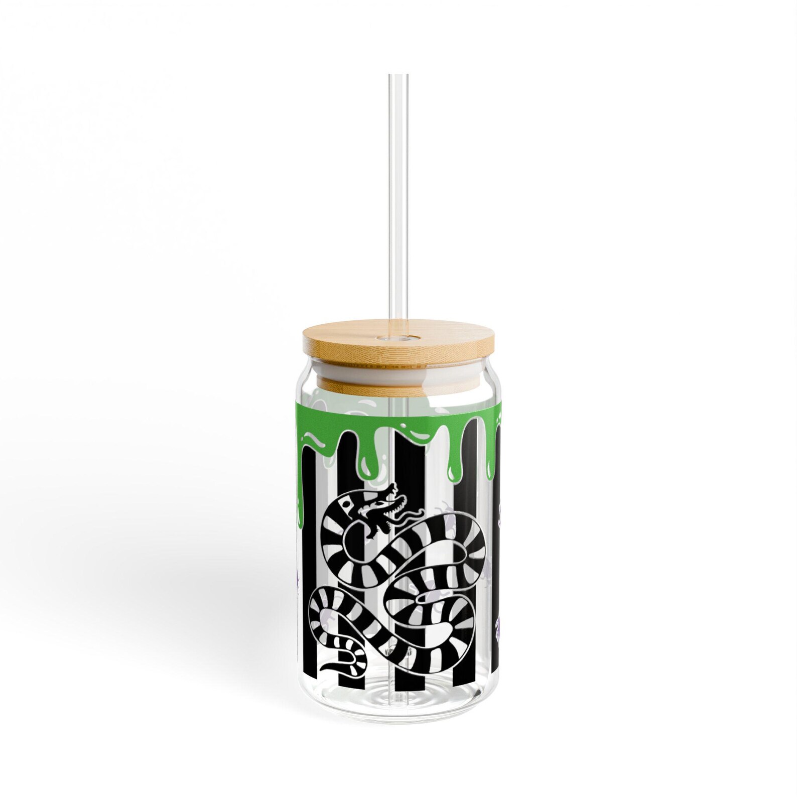 Beetlejuice Tumbler | Sandworm Glass Can With Straw for Halloween ...