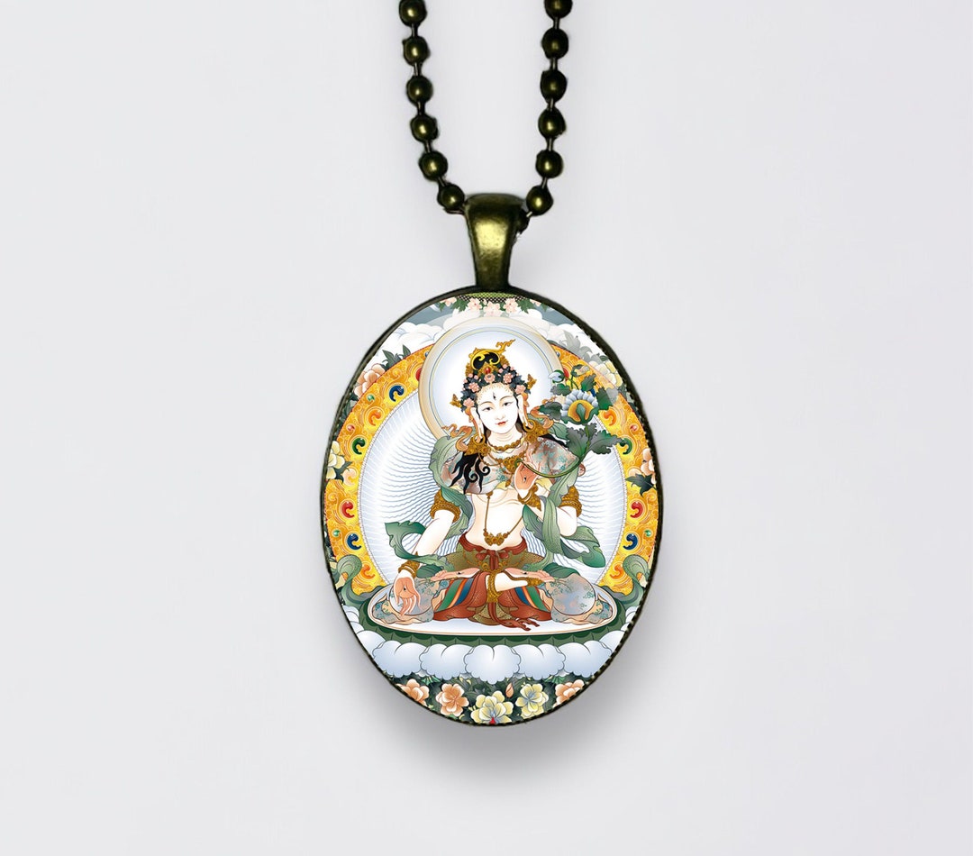 White Tara Buddha Pendant Necklace: Tibetan Buddhism Amulet Yoga - Etsy