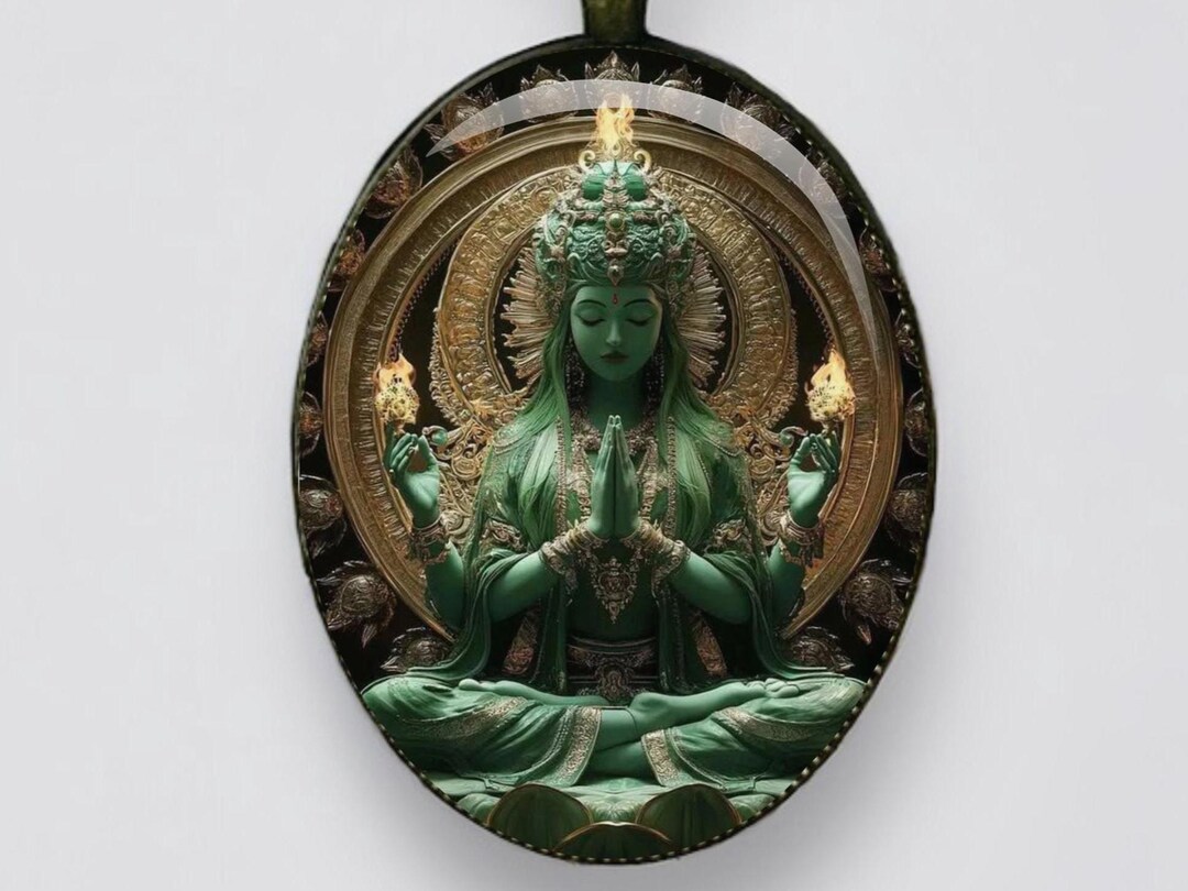 Double-sided Pendant Green Tara Necklace: Buddhist Pendant Lotus Dakini ...