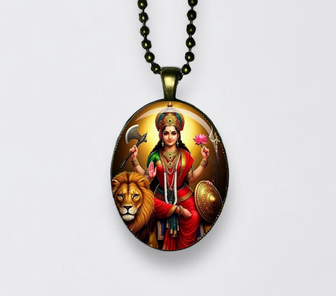 Durga Goddess Pendant: Hindu Protection Necklace Meditation Lotus - Etsy