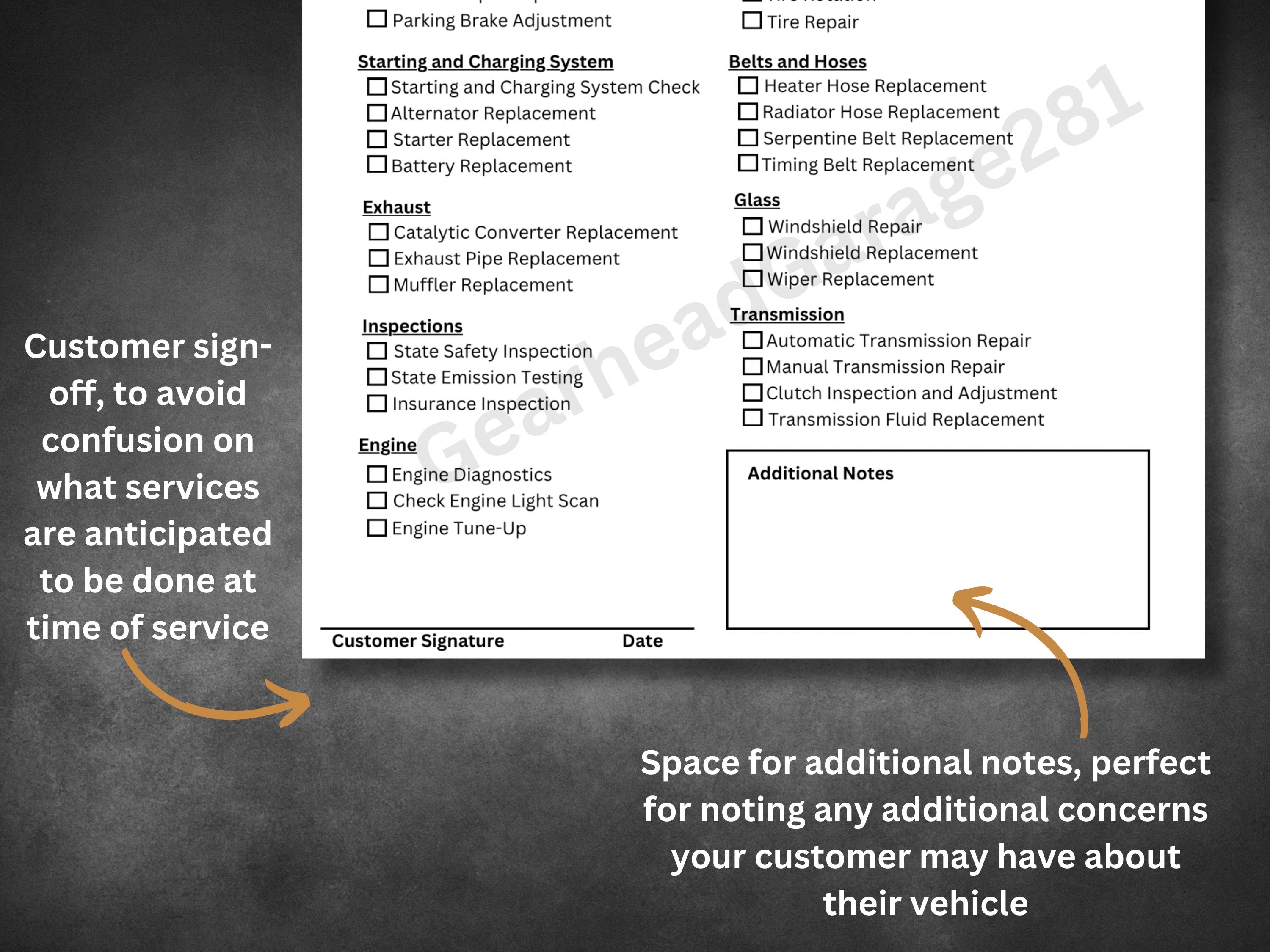 Auto Repair Log Template: Client Intake Form (digital Download) - Etsy
