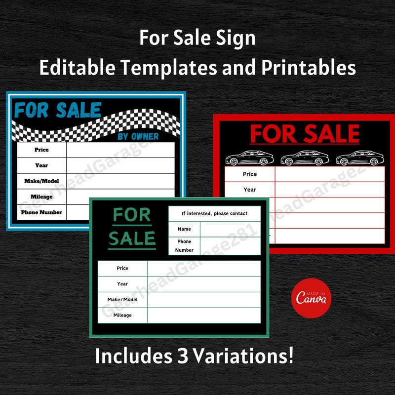 Car for Sale Sign - Etsy