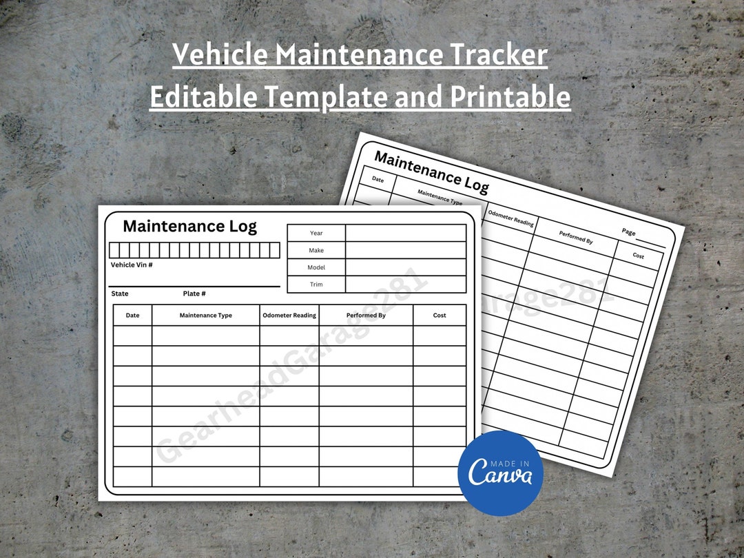 Vehicle Maintenance Log Book, Preventative Maintenance, Vehicle History ...