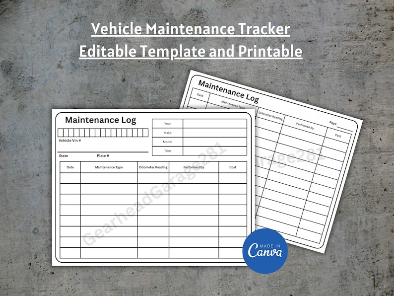 Vehicle Maintenance Log Book: Car History Report Template (canva ...