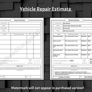 Visual Vehicle Inspection Report, Estimate Template, Repair Estimate ...