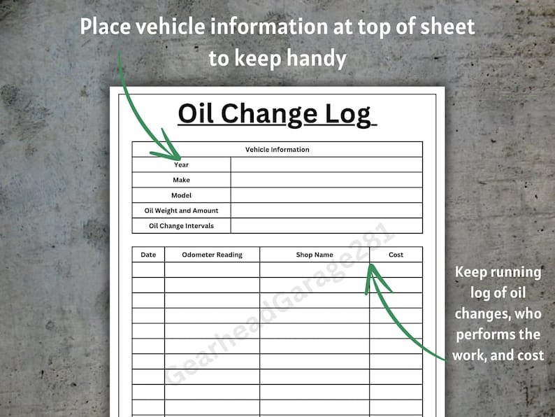 Vehicle Oil Change Log Template: Car Maintenance Tracker (canva ...