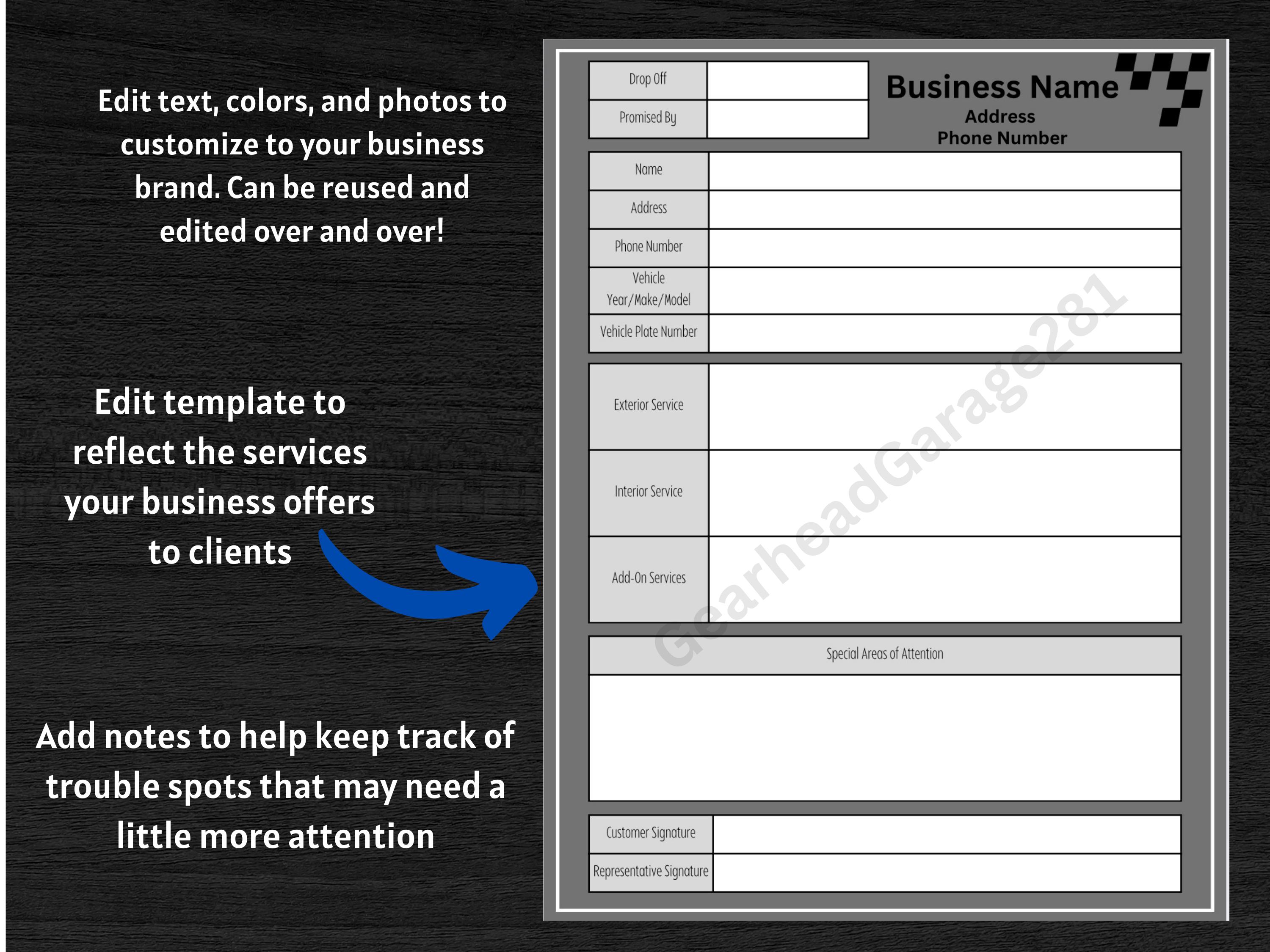 Car Detailing Client Intake Template: Automotive Business (digital ...