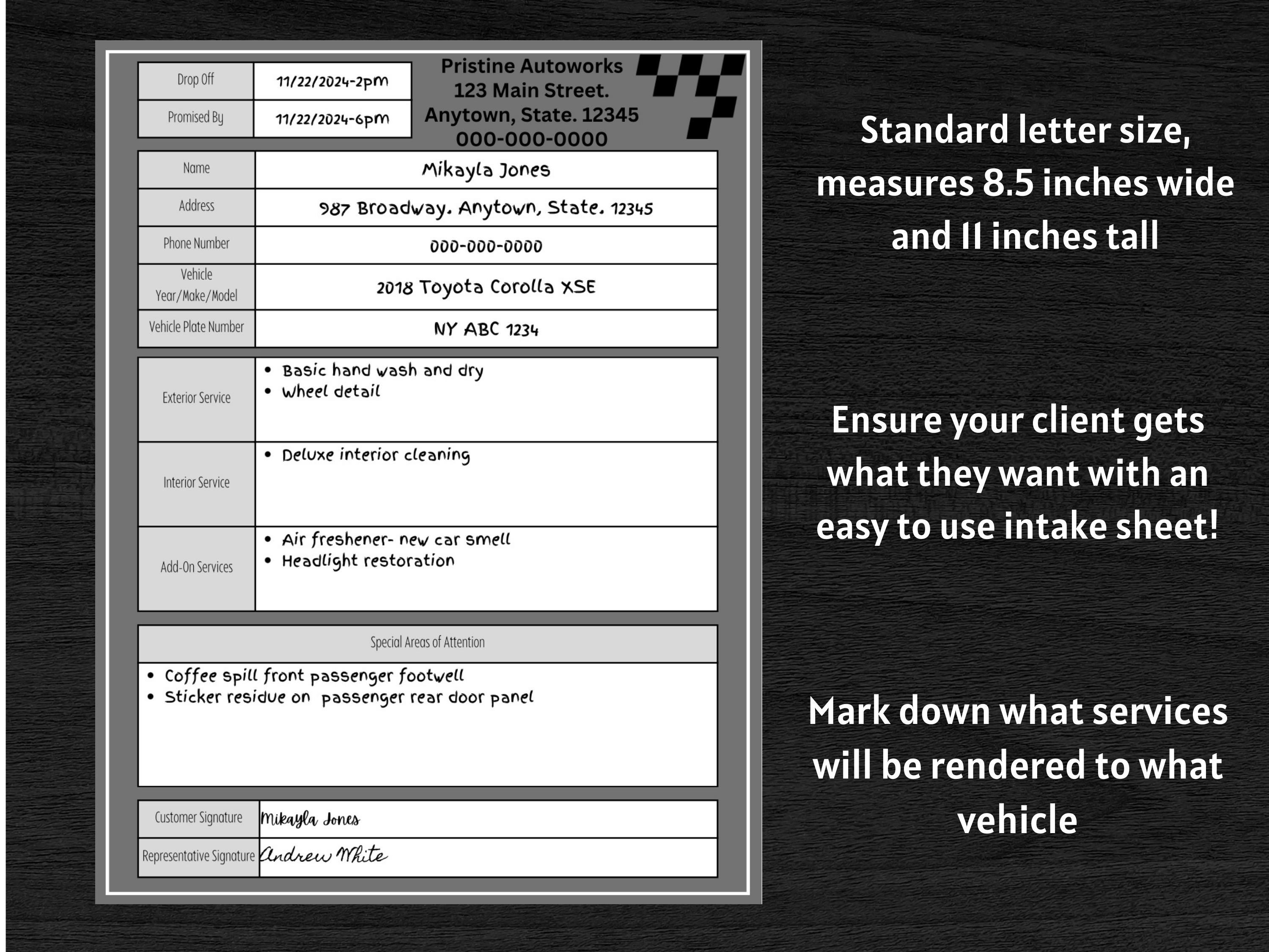 Car Detailing Client Intake Template: Automotive Business (digital ...