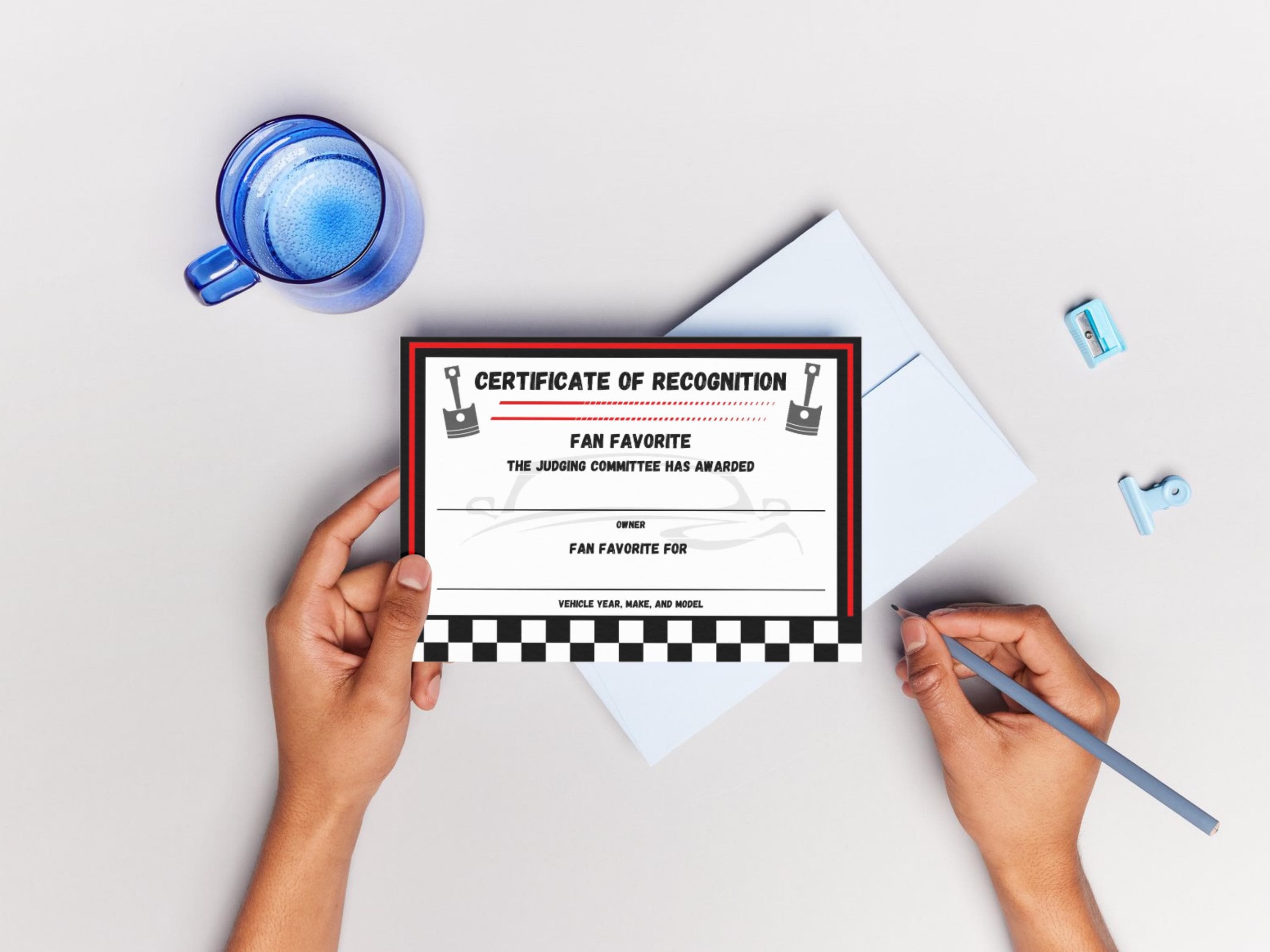 Car Show Award Certificate Template: Customizable Printable (PDF) - Etsy