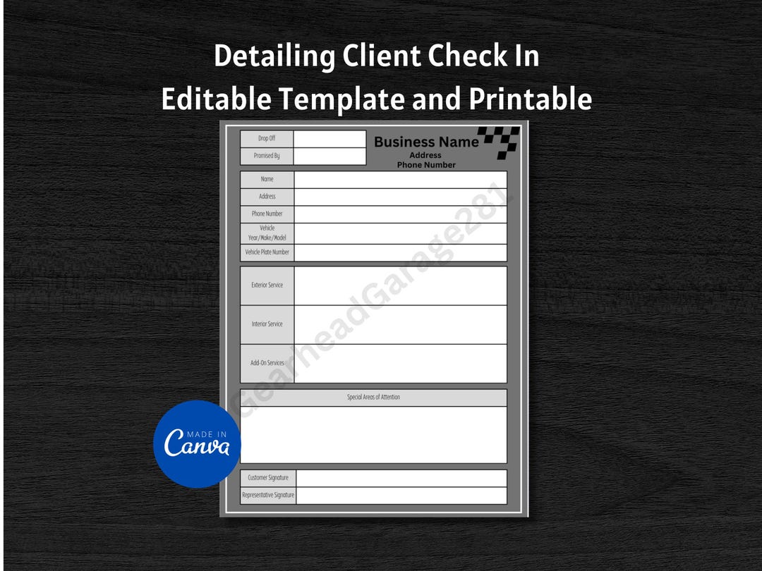 Car Detailing Client Intake Template: Automotive Business (digital ...