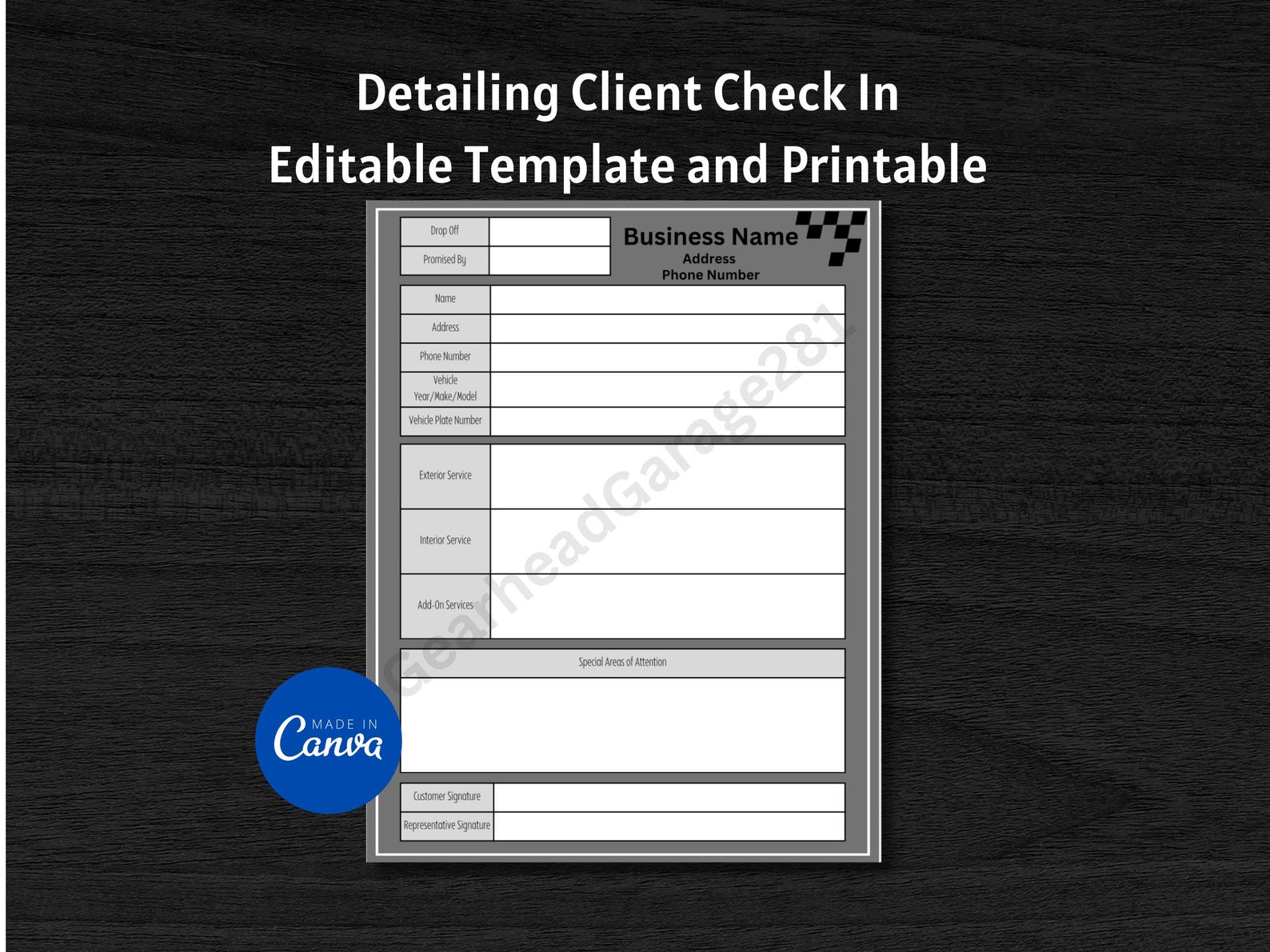 Car Detailing Client Intake Template: Automotive Business (digital ...