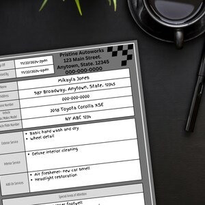 Car Detailing Client Intake Template: Automotive Business (digital ...