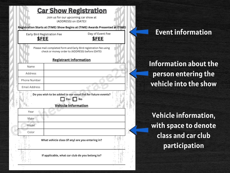 Car Show Entry Form Template: Classic, Exotic, Euro Car Event (canva ...