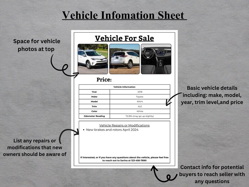 Car Bill of Template, Vehicle Agreement (canva - Etsy