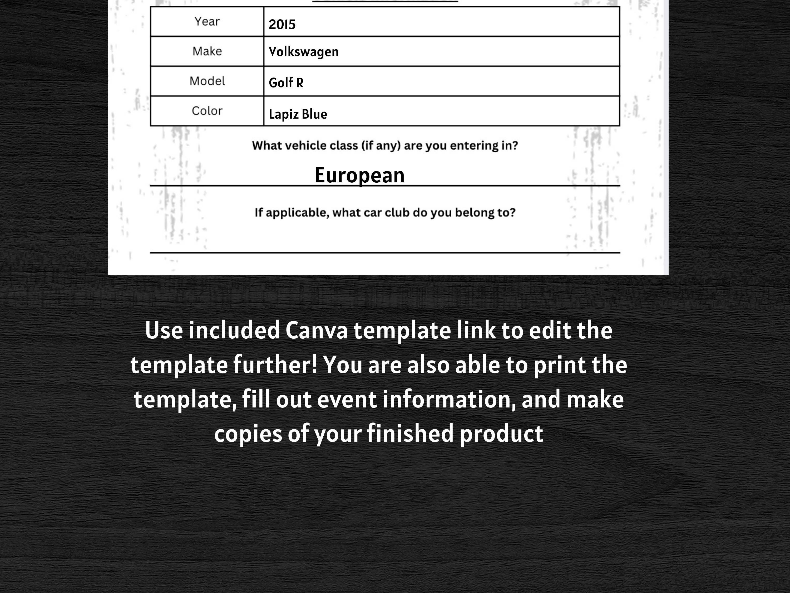 Car Show Entry Form Template: Classic, Exotic, Euro Car Event (canva ...
