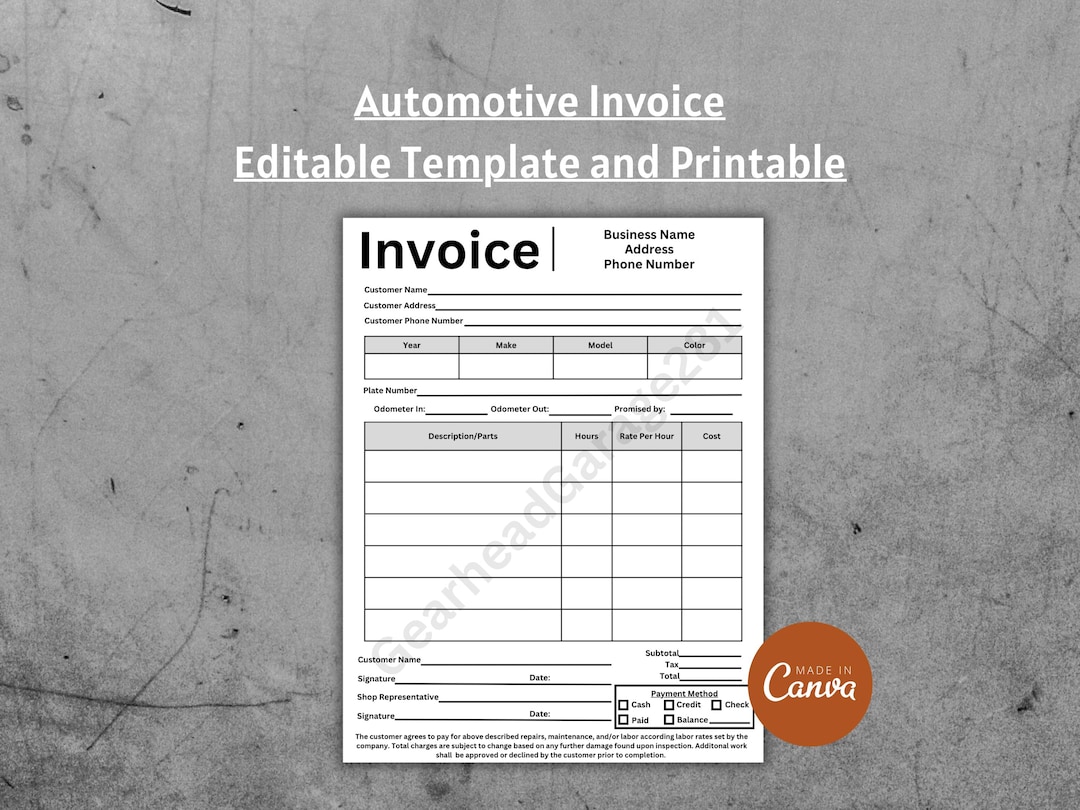 Vehicle Repair Invoice, Auto Repair Invoice Template, Car Repair ...