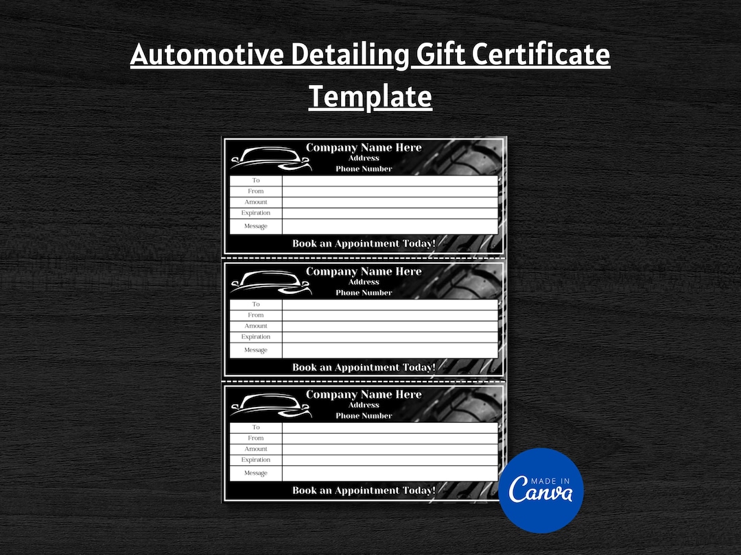 Auto Detailing Gift Certificate Canva Template (digital Download) - Etsy