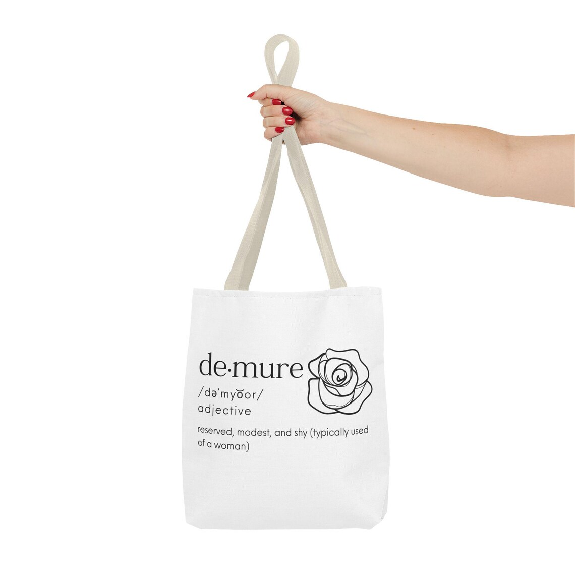 Demure Tote Bag Elegant Definition Tote Floral Rose Design Meaningful ...
