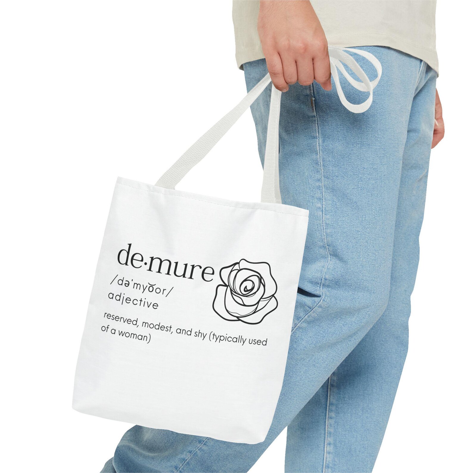 Demure Tote Bag Elegant Definition Tote Floral Rose Design Meaningful ...