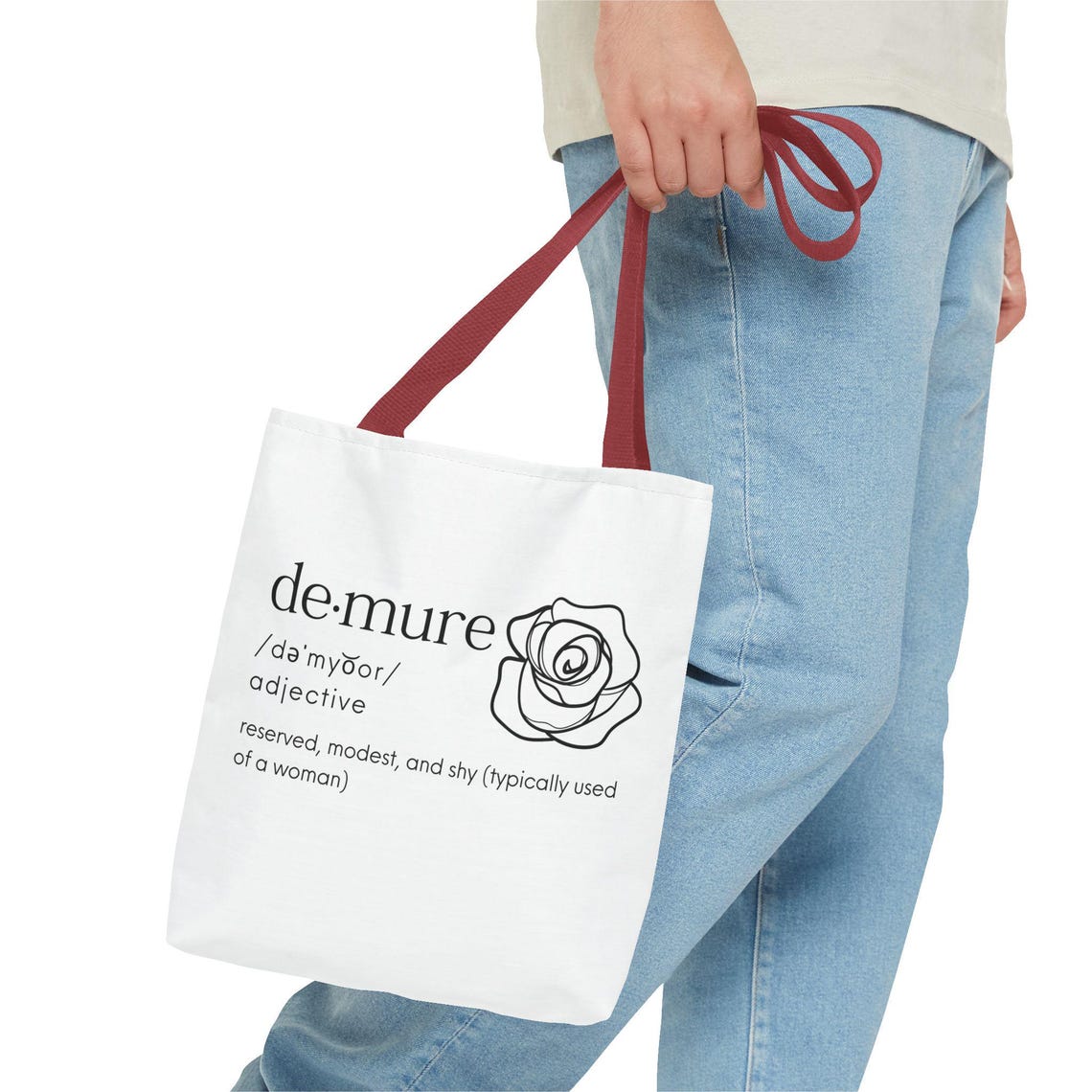 Demure Tote Bag Elegant Definition Tote Floral Rose Design Meaningful ...