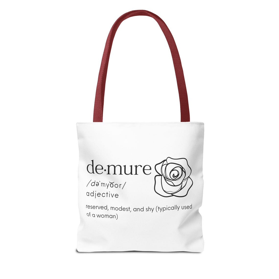Demure Tote Bag Elegant Definition Tote Floral Rose Design Meaningful ...
