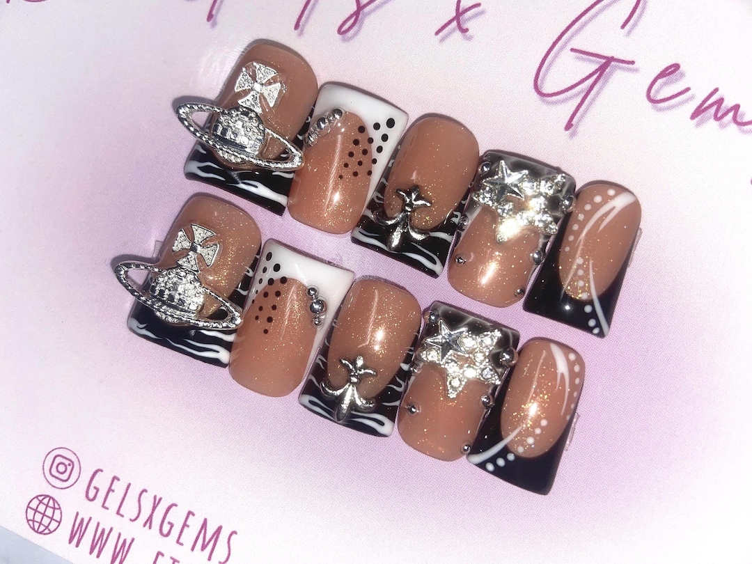 Black and White French Tips Y2K Press on Nails - Etsy