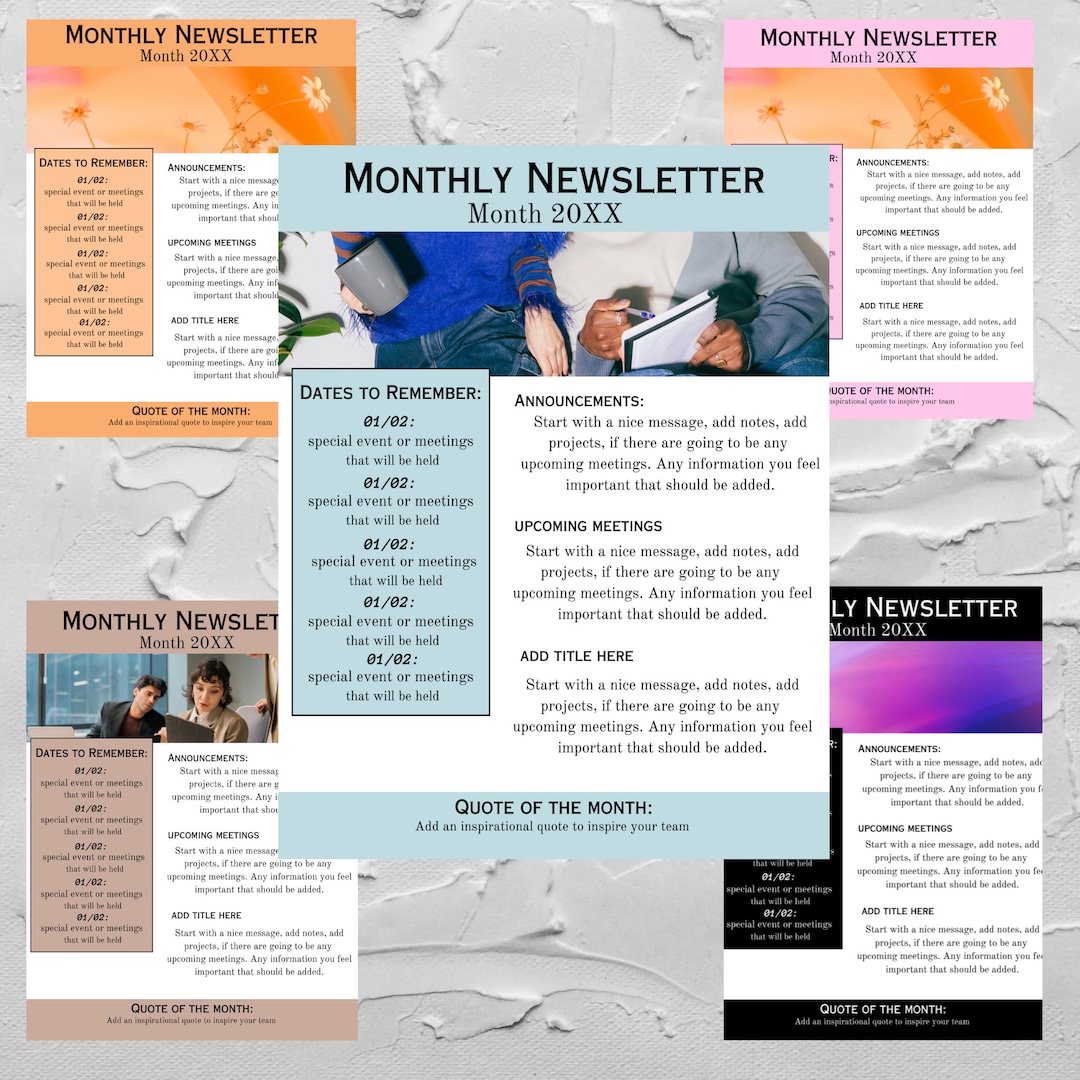 Monthly Newsletter Template Package, Editable Template, Newsletter ...