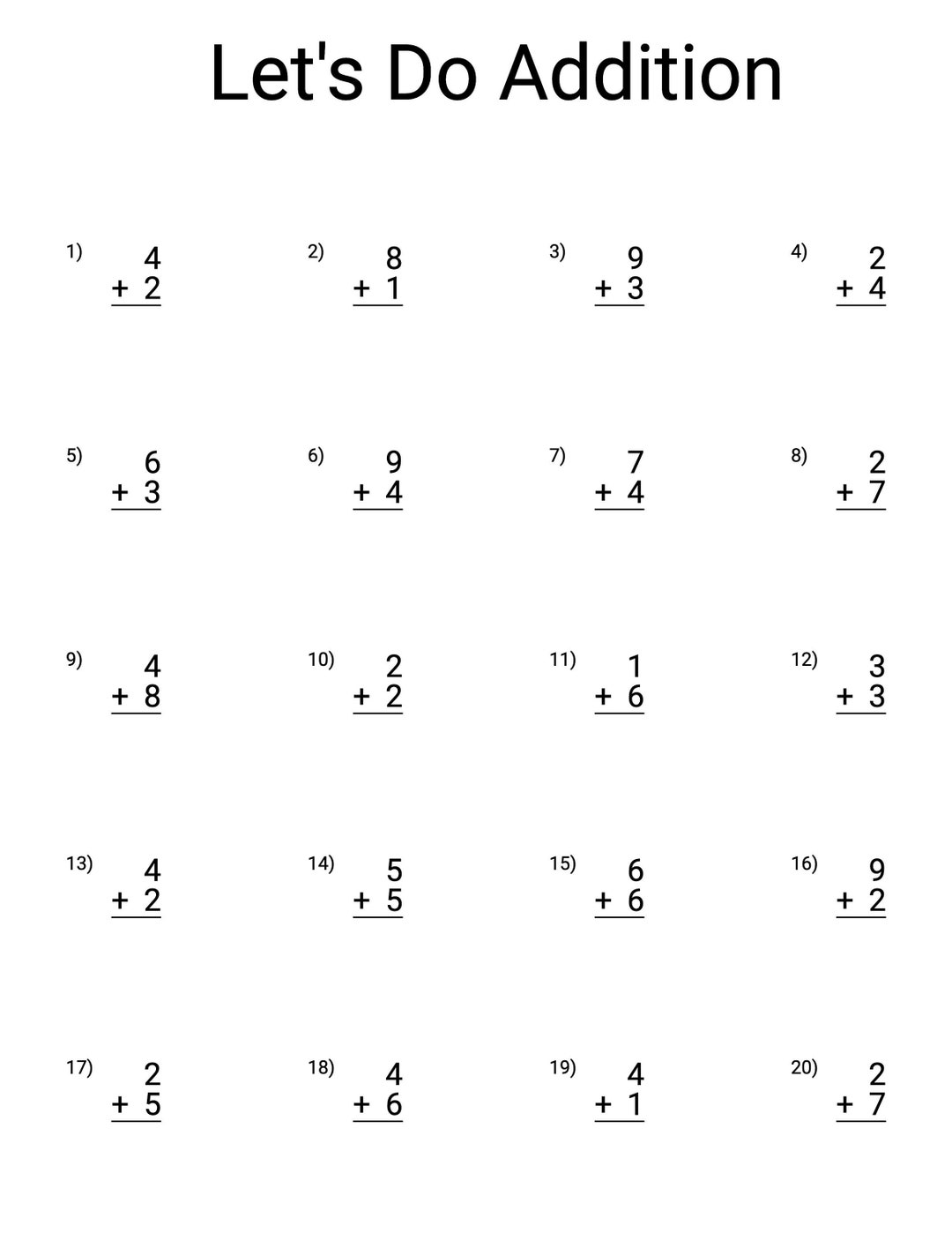 Math Practice Worksheets - Printable - Instant Download - Addition ...