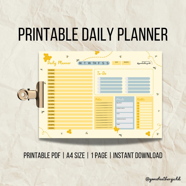 Busy Bee Themed Planner | Printable Daily Planner | Printable PDF ...