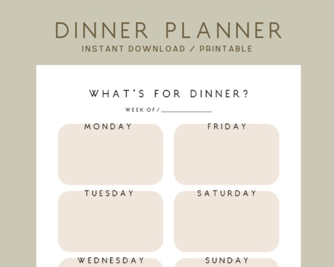 Dinner Weekly Meal Planner, Printable Template Instant Download - Etsy