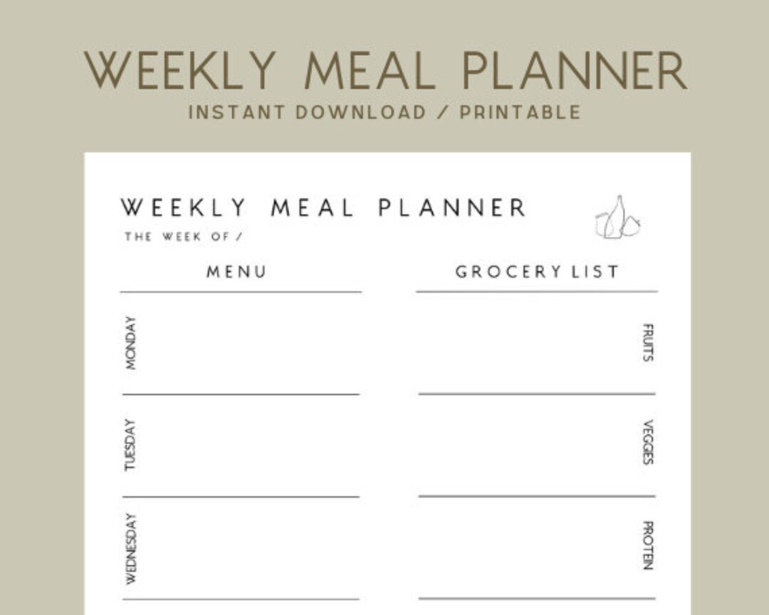 Weekly Meal Planner With Grocery List Printable Template, Weekly Menu ...
