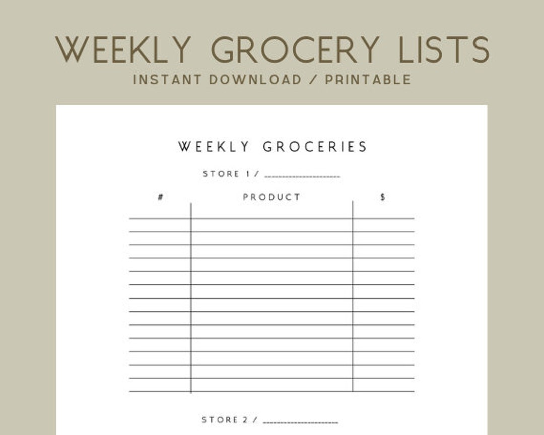 Weekly Grocery Lists, Grocery Store Shopping List, Printable Template ...
