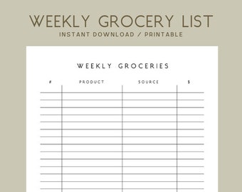Weekly Grocery Lists, Grocery Store Shopping List, Printable Template ...