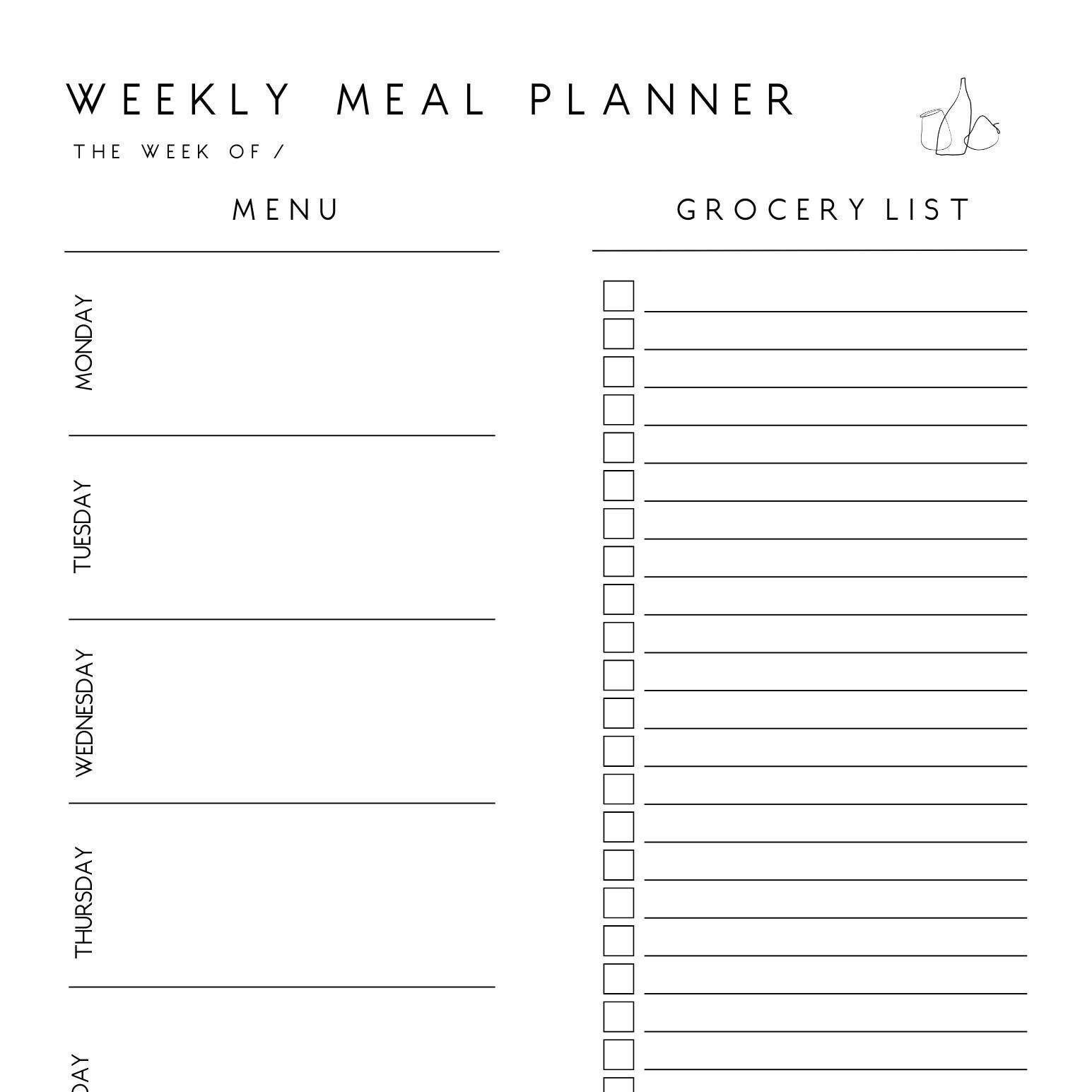 Weekly Meal Planner, Printable Grocery List, Instant Download - Etsy