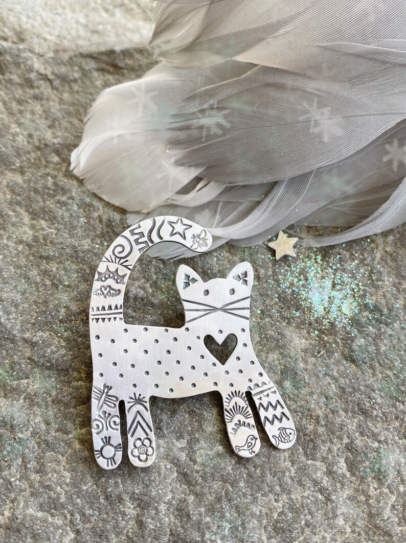 Cat Pin Handmade Cat Pin Silver Cat Pin Kitty Pin - Etsy